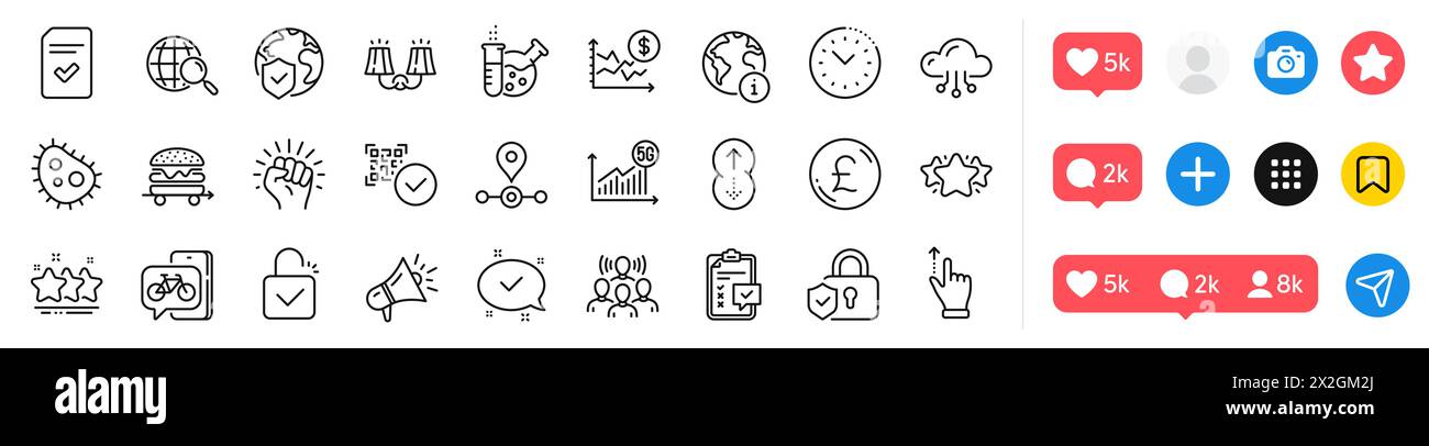 Chemistry lab, Cloud computing and Empower line icons pack. For web app. Social media icons ...