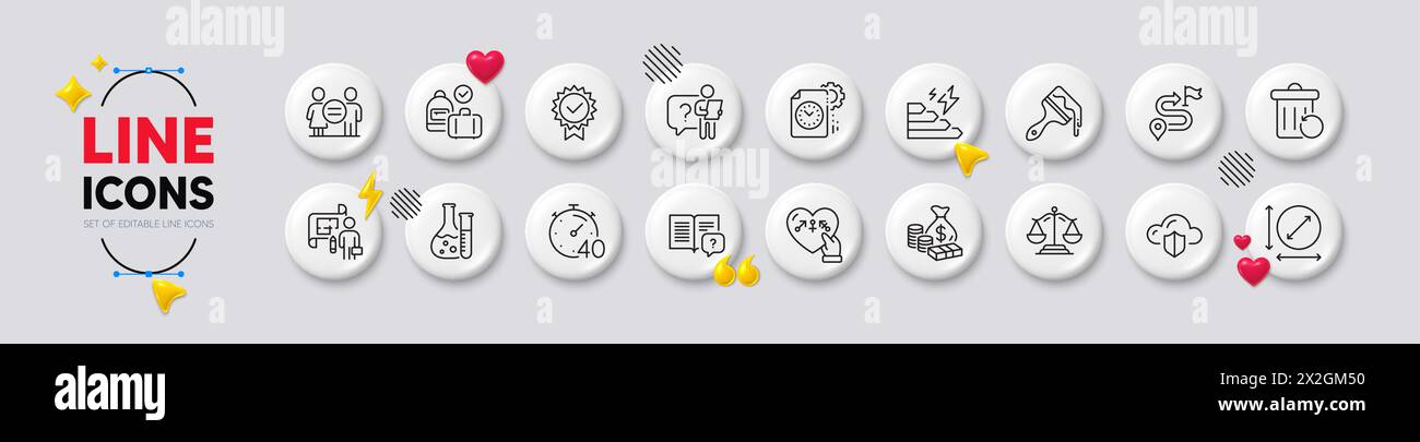 Timer, Instruction manual and Chemistry lab line icons. For web app ...