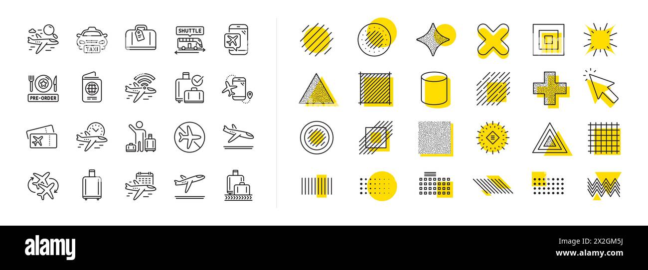 Airport line icons. Boarding pass, Baggage claim, Arrival and Departure ...