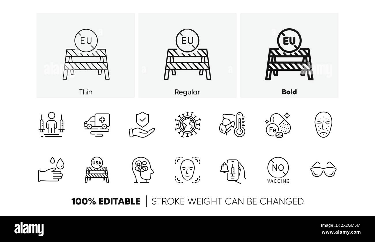 Eu close borders, Stress and Rubber gloves line icons. For web app ...