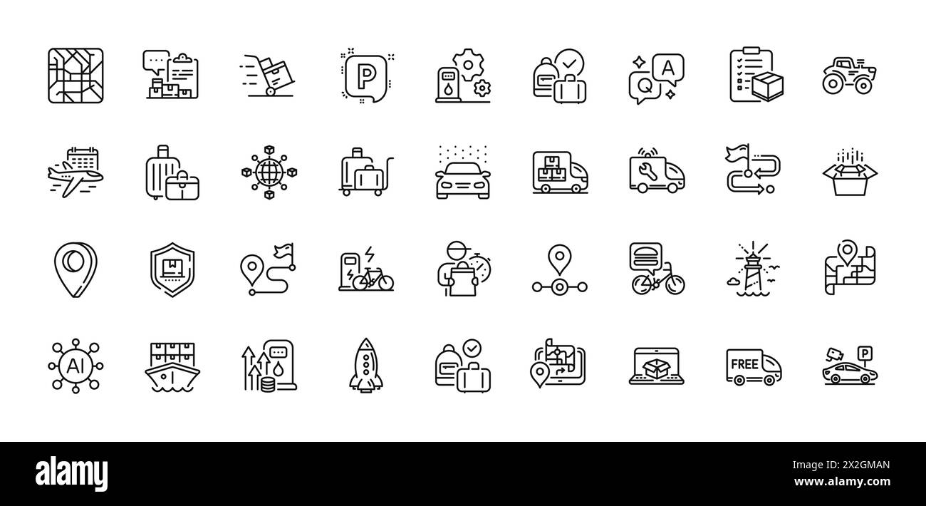 Journey, Delivery truck and Lighthouse line icons pack. For web app ...