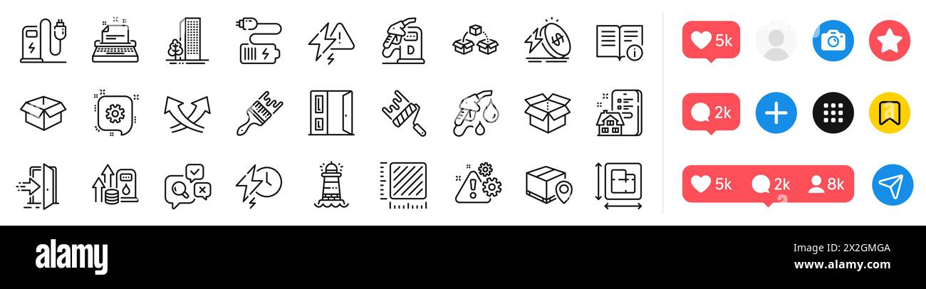 Energy price, Charging station and Floor plan line icons pack. For web ...