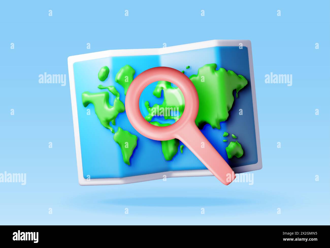 3D Location folded paper map with magnifying glass Stock Vector Image ...