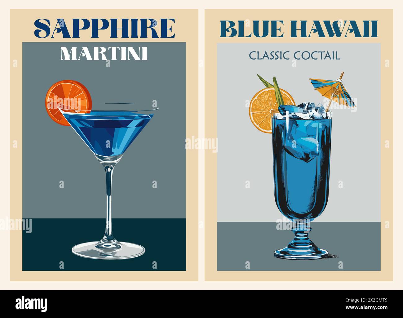 Blue Cocktails Retro Posters Vector Art Set Stock Vector Image And Art