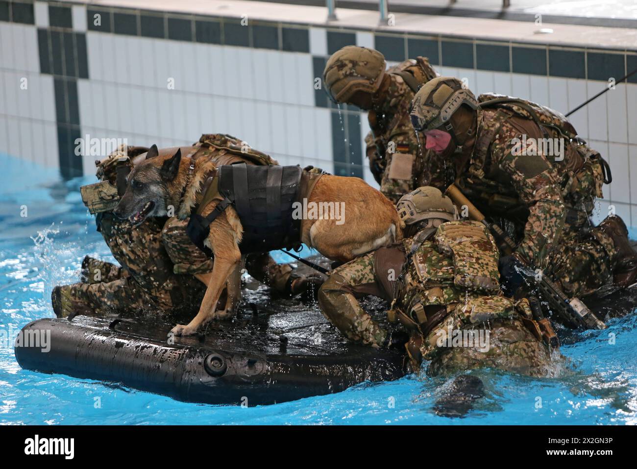 Ein Kommandotrupp des Kommando Spezialkräfte KSK im Wasserbecken in der Ausbildungshalle mit ...