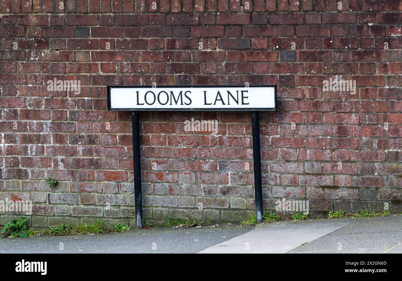 Looms Lane road sign, Bury St Edmunds, Suffolk, England, UK Stock Photo ...