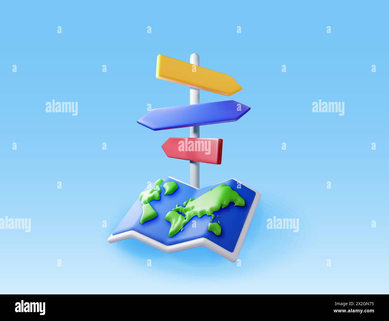 3D folded world map and signpost with directions Stock Vector Image ...