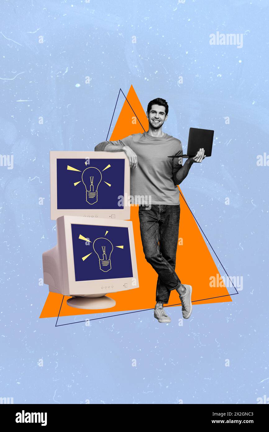 Trend artwork 3D collage composite sketch image of young handsome guy ...