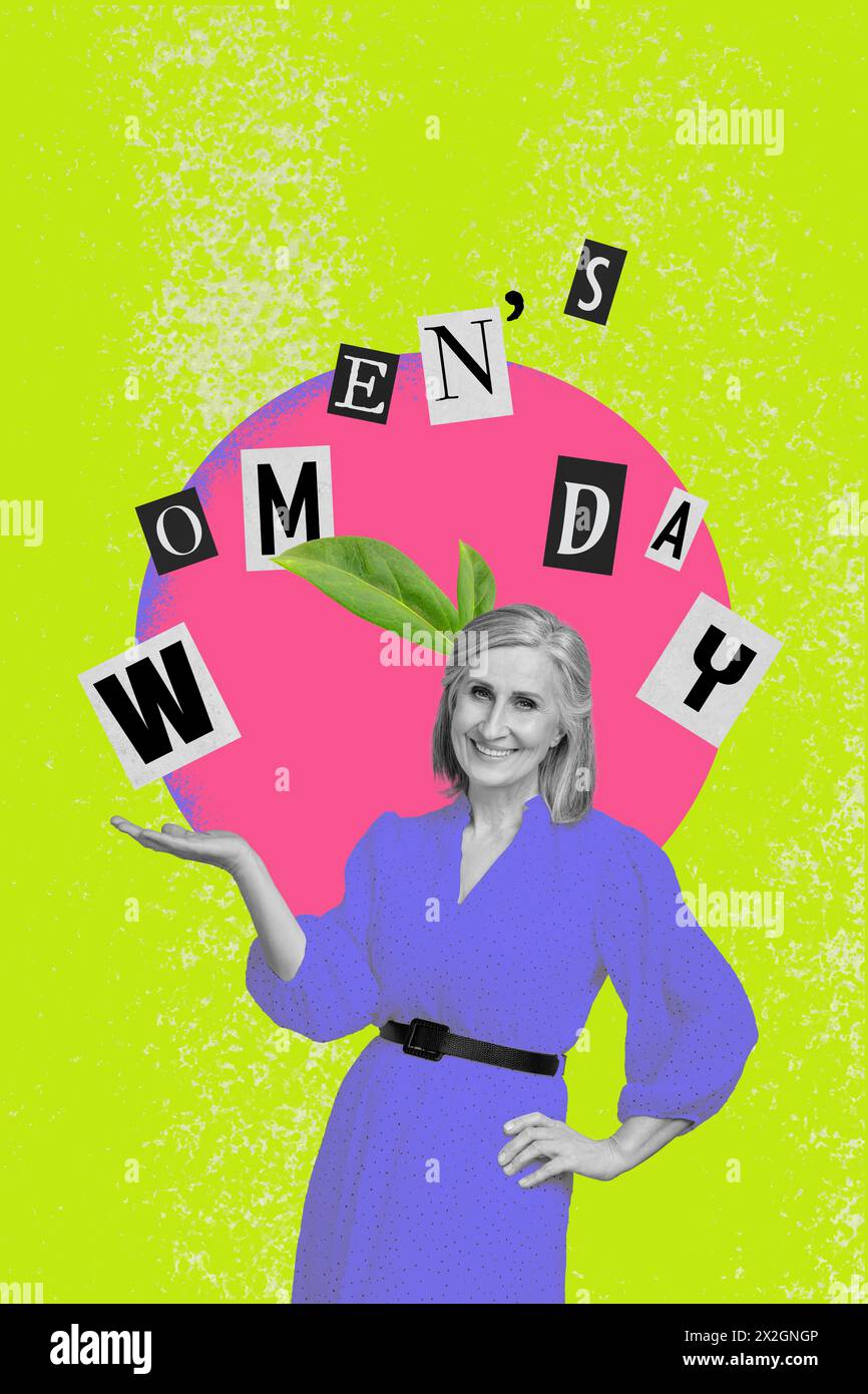 3D photo collage composite artwork sketch image of good mood aged woman ...