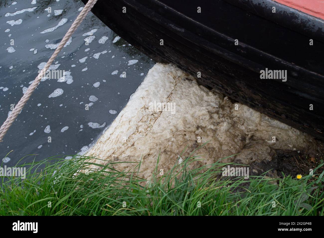 Harefield, UK. 22nd April, 2024. Pollution, foam and plant debris on ...