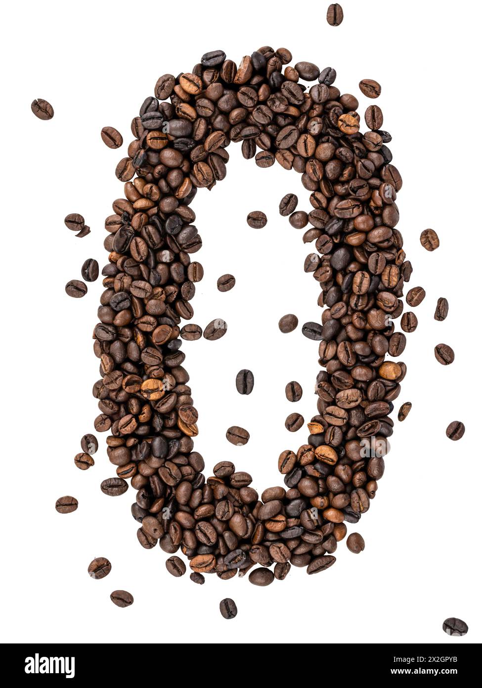 Number 0 made from roasted coffee beans on white isolated background ...