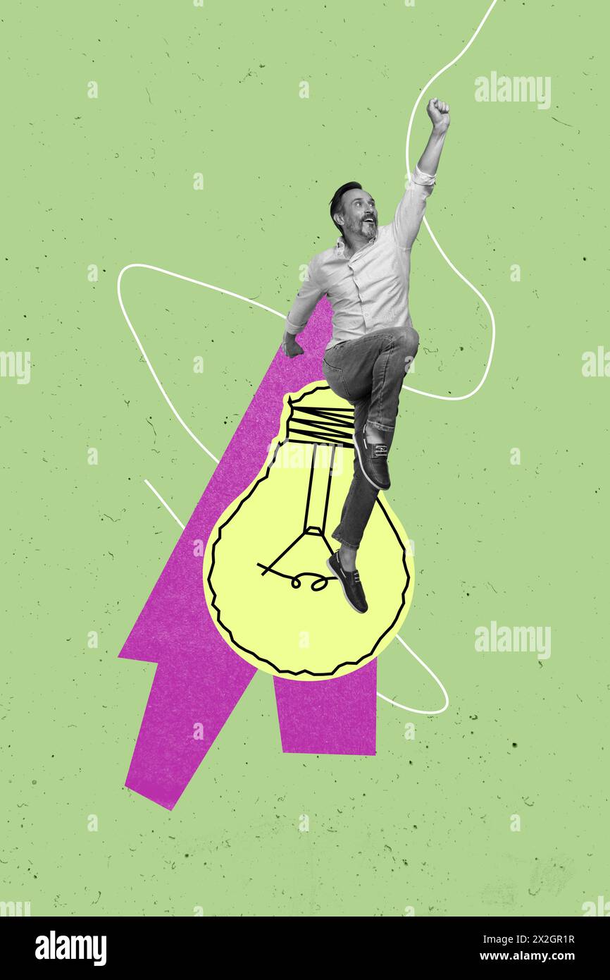 Vertical photo picture collage senior man ambitious superhero ...