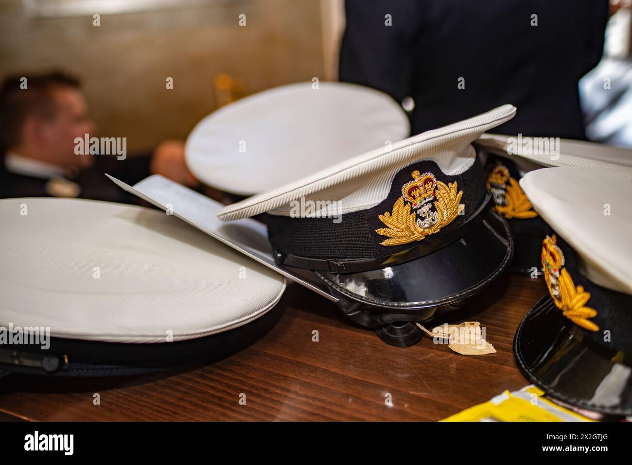 Naval Officers caps Stock Photo - Alamy