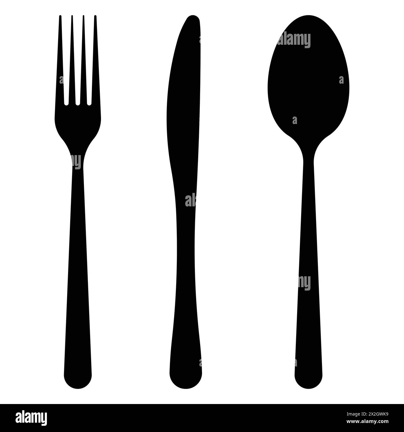 Cutlery icon set. Spoon, fork, forks, knife. Black silhouette. Logotype menu. Tableware set flat ...