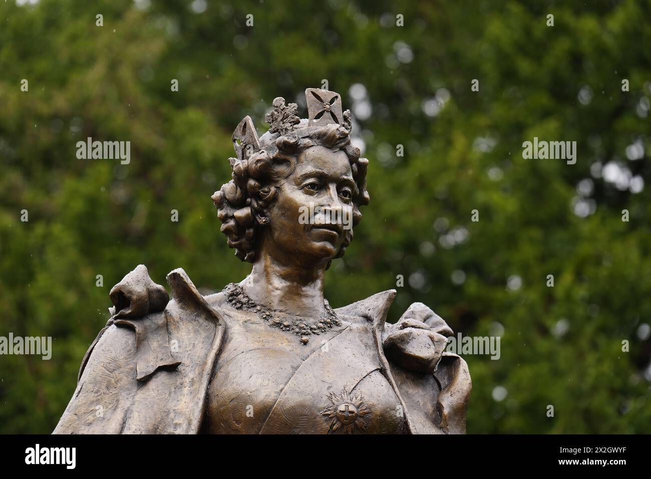 A statue of the late Queen Elizabeth II, the first to be commissioned ...