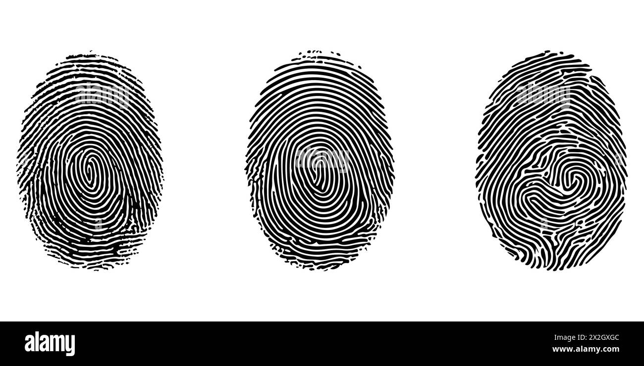 Fingerprint vector icon set. Personal id identity. Press finger, scan ...