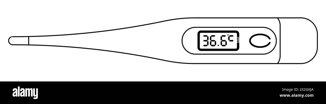 Thermometer flat design vector illustration. Medical digital thermometer for fever measurement ...