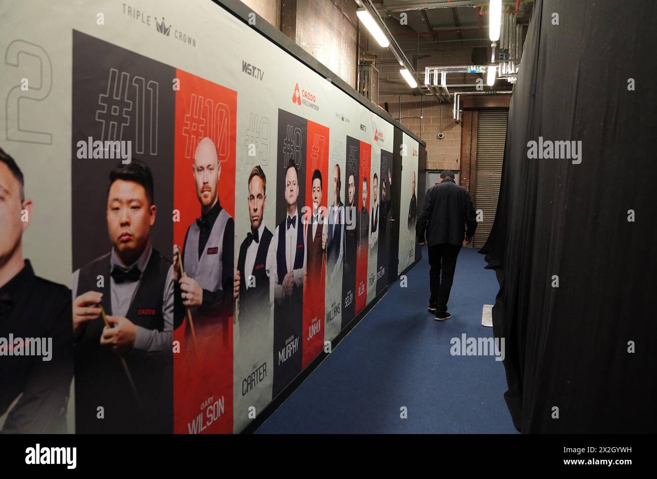 A view of player images backstage on day three of the 2024 Cazoo World ...