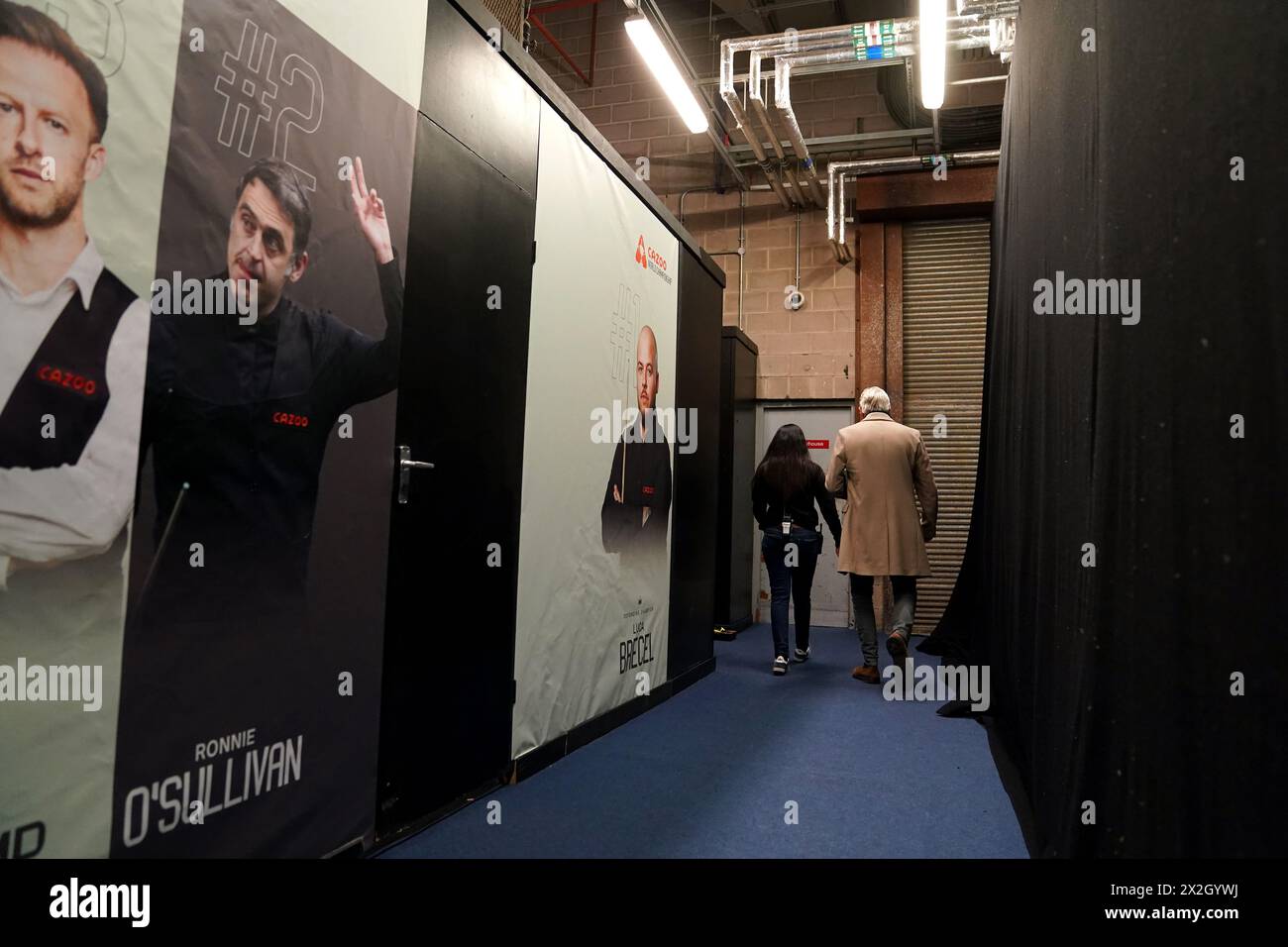 A view of player images backstage on day three of the 2024 Cazoo World ...
