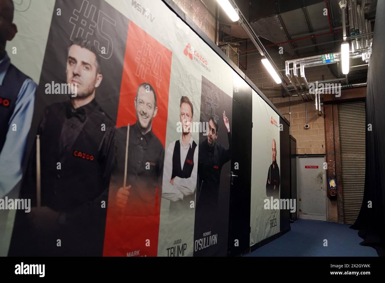 A view of player images backstage on day three of the 2024 Cazoo World ...