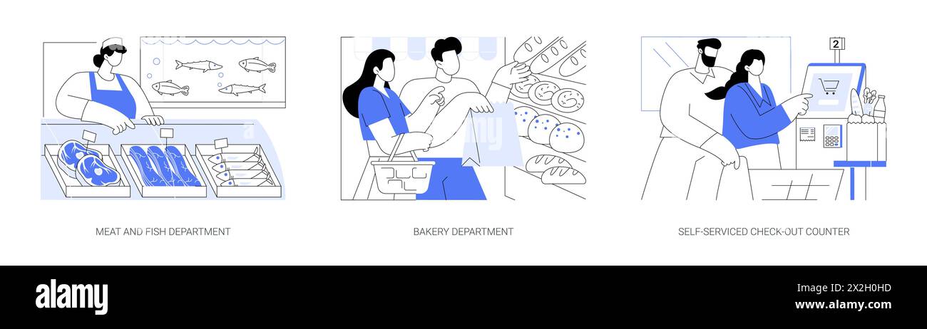 Supermarket departments isolated cartoon vector illustrations se Stock ...