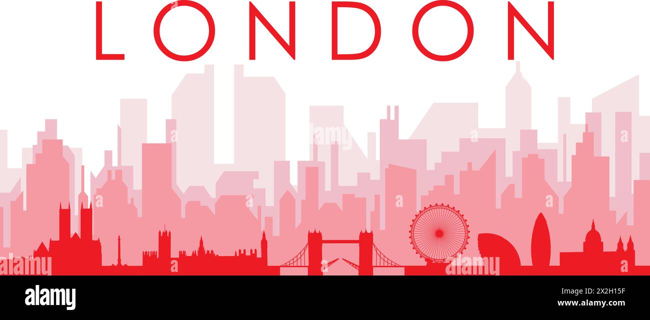 Red panoramic city skyline poster of LONDON, UNITED KINGDOM Stock ...
