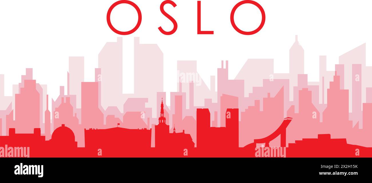 Red panoramic city skyline poster of OSLO, NORWAY Stock Vector Image ...