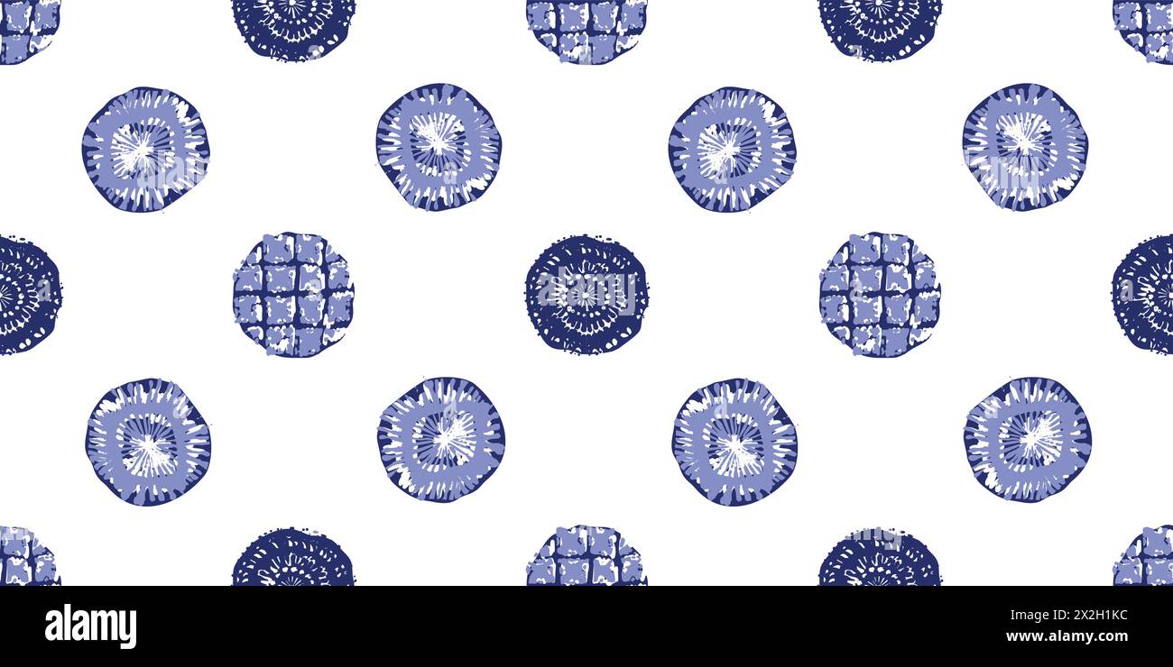 Indigo blue Japanese dot block print effect border. Seamless hand made ...