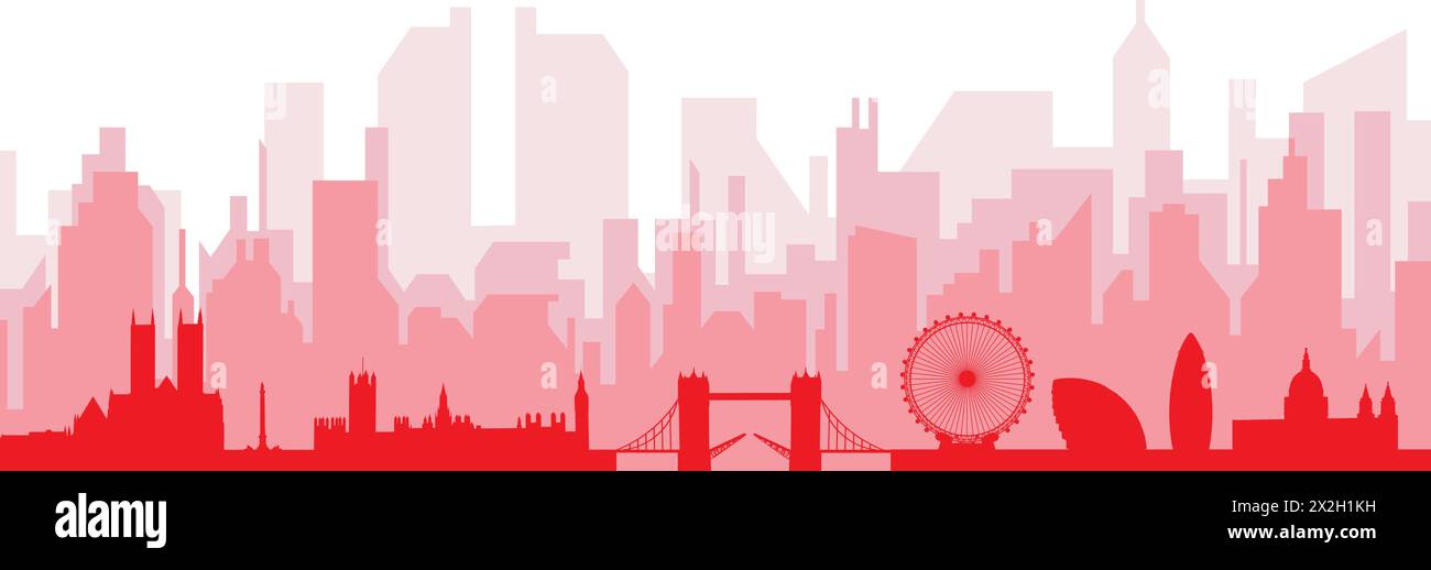 Red panoramic city skyline poster of LONDON, UNITED KINGDOM Stock ...