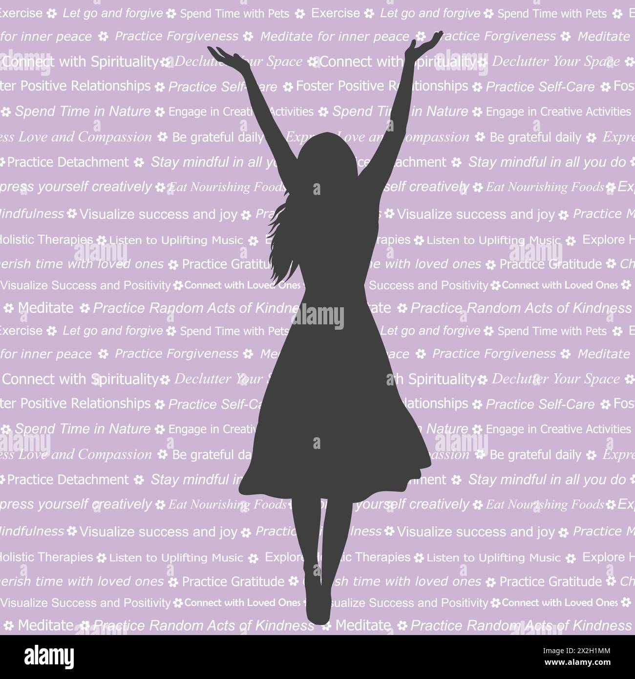 Woman silhouette enjoying life on a background with phrases that ...