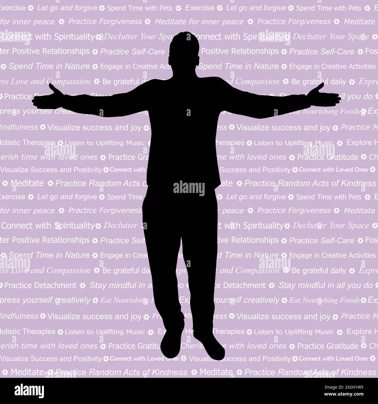 Man silhouette enjoying life on a background with phrases that contain ...