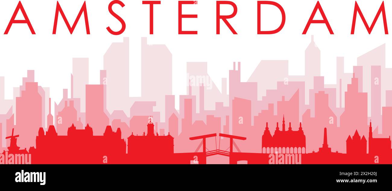 Red panoramic city skyline poster of AMSTERDAM, NETHERLANDS Stock ...