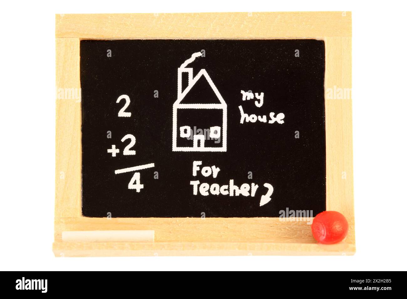 small toy chalk board isolated on white background; house and ...