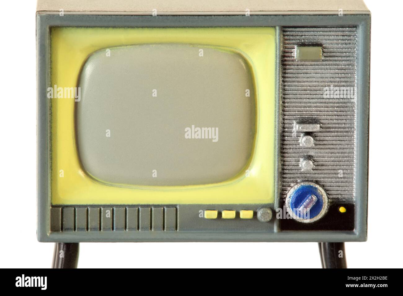 screen of little retro plastic television isolated on white background ...