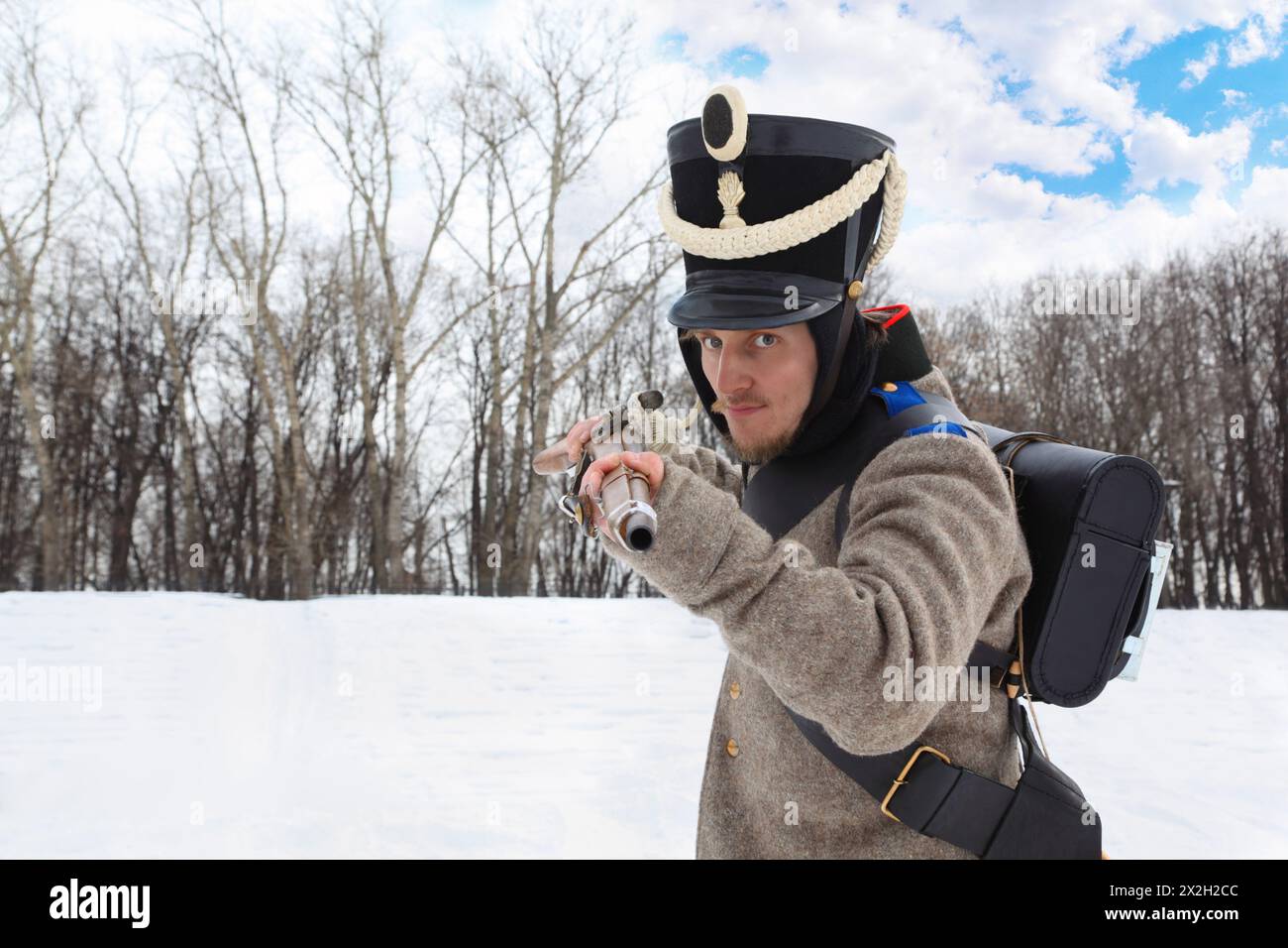 Soldier with gun aim at historical reconstruction Stock Photo - Alamy