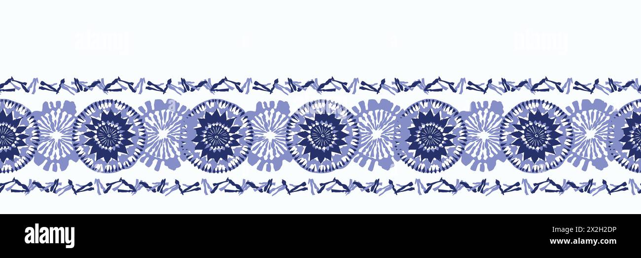 Indigo blue Japanese dot block print effect border. Seamless hand made ...