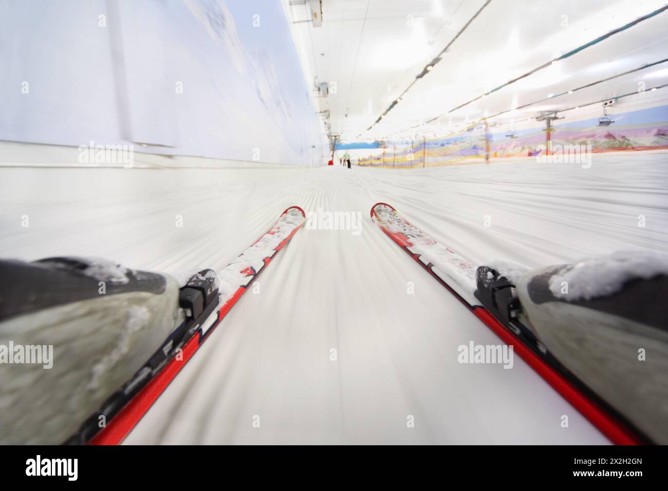 ski slope. view from ski. perspective of mountain covered snow inside ...