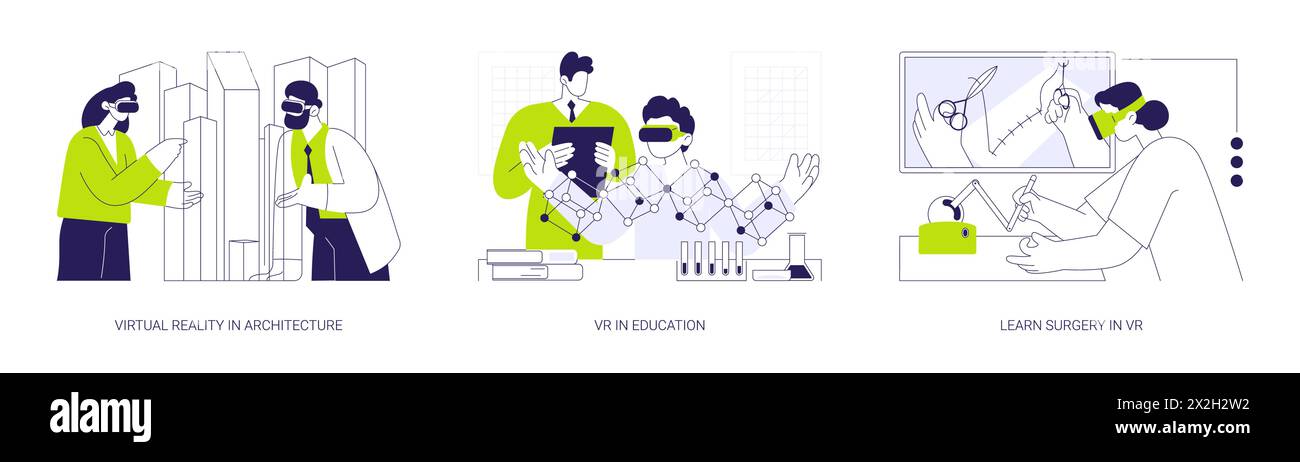 Full-immersive virtual reality abstract concept vector illustrations ...