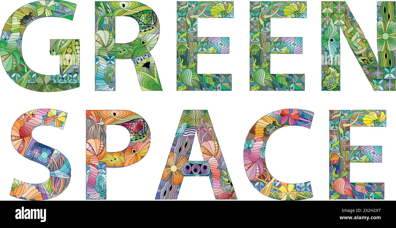 Hand-painted art design. Hand drawn illustration words GREEN SPACE for ...