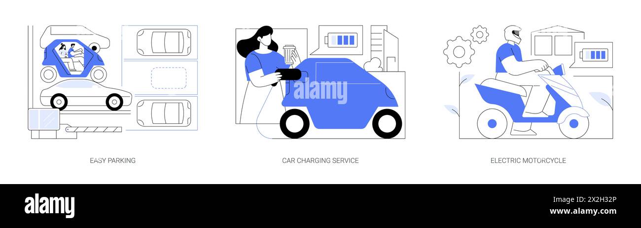Electric car isolated cartoon vector illustrations set. Easy city ...