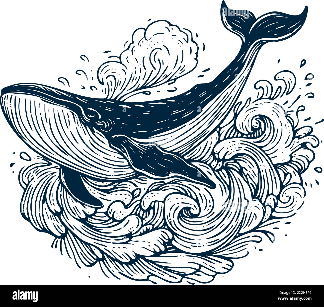 whale is swimming in ocean with its tail flapping. water is choppy and ...
