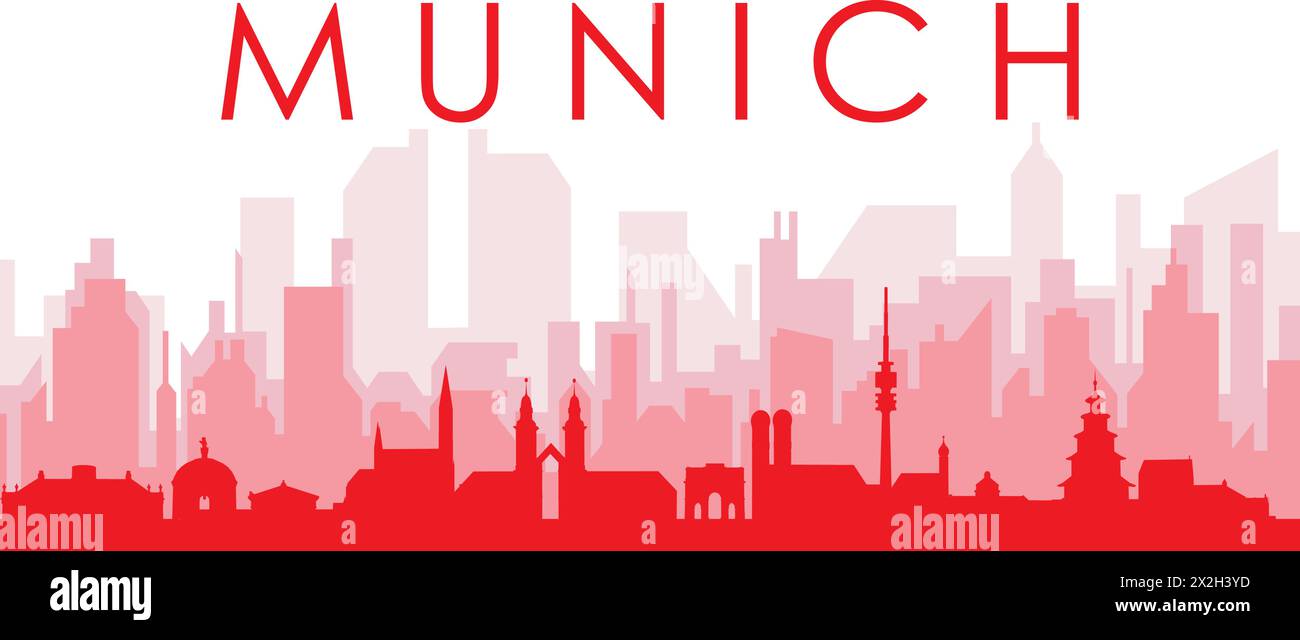 Red panoramic city skyline poster of MUNICH, GERMANY Stock Vector Image ...