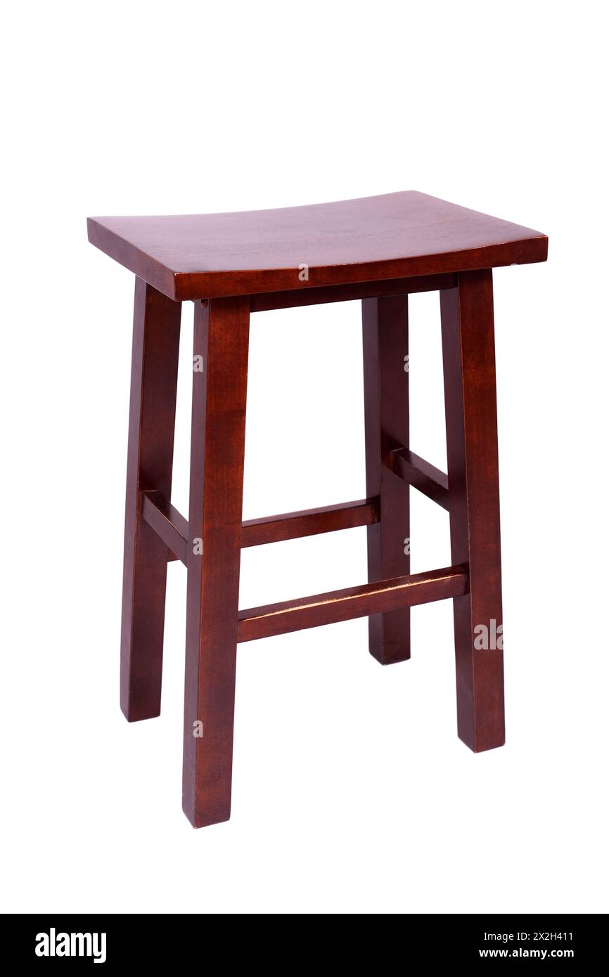 small wooden brown simple stool isolated on white background Stock ...