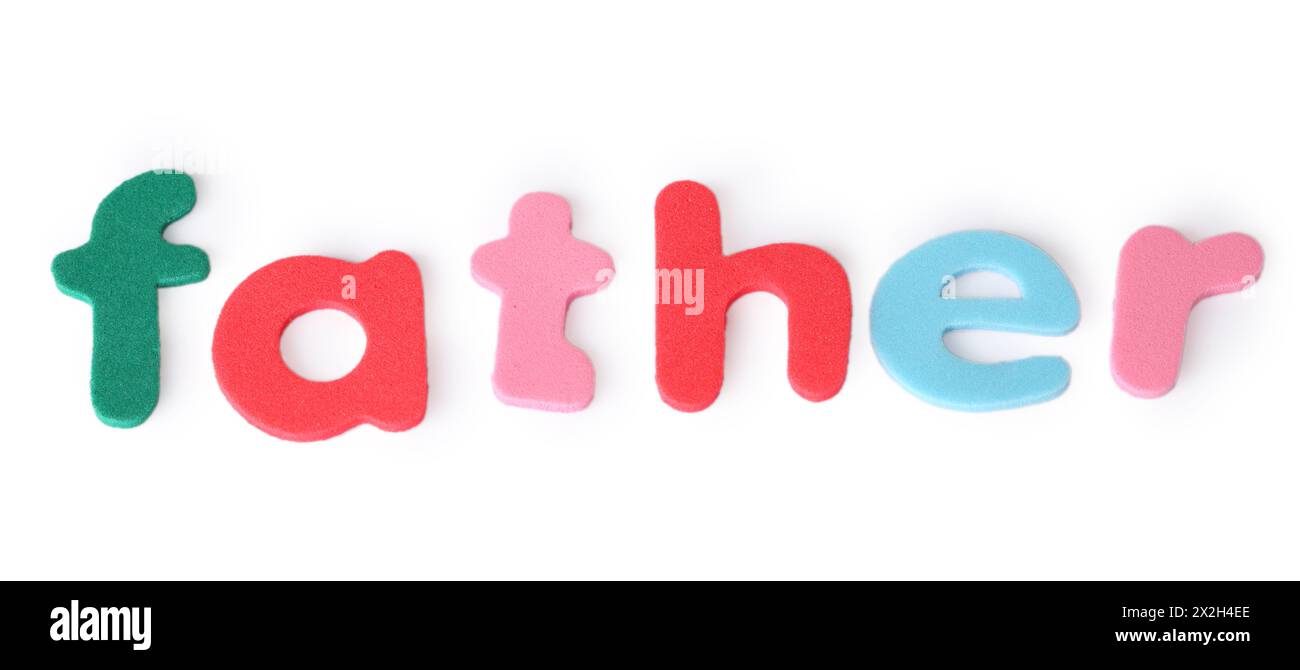father, colorful letters for child, english word isolated on white ...