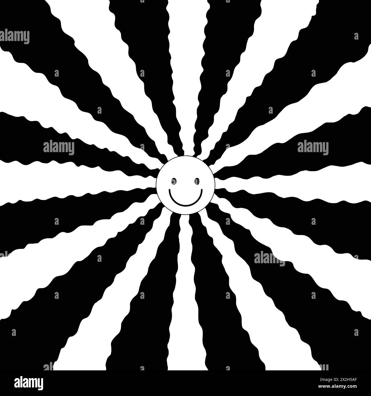 Black and white background. Sun with rays, face with a smile Stock ...
