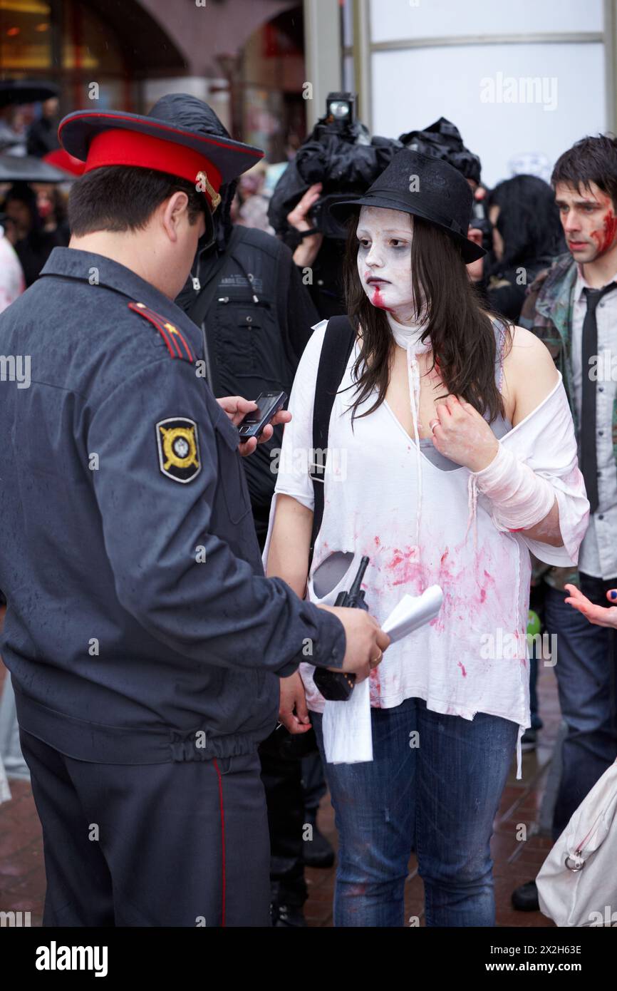 MOSCOW - MAY 14: Unidentified made-up female participant of Zombie ...