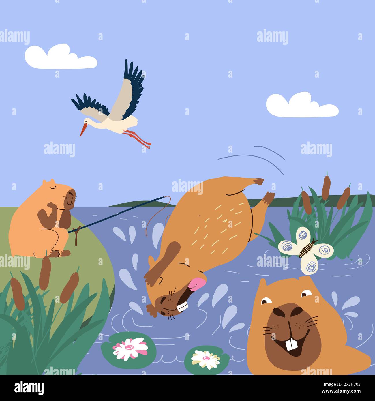 Capybara swim Stock Vector Images - Alamy
