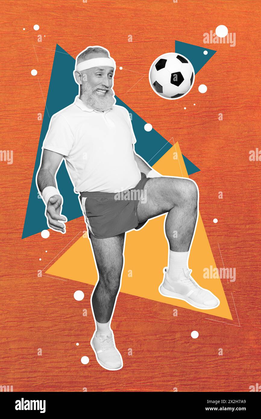 Vertical creative collage picture senior retired pensioner kicking ...
