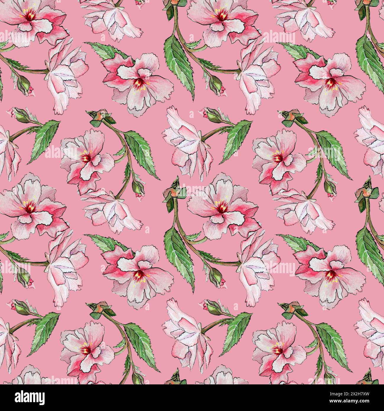 Seamles pattern with Spring japanese sakura with pink flowers on pink ...