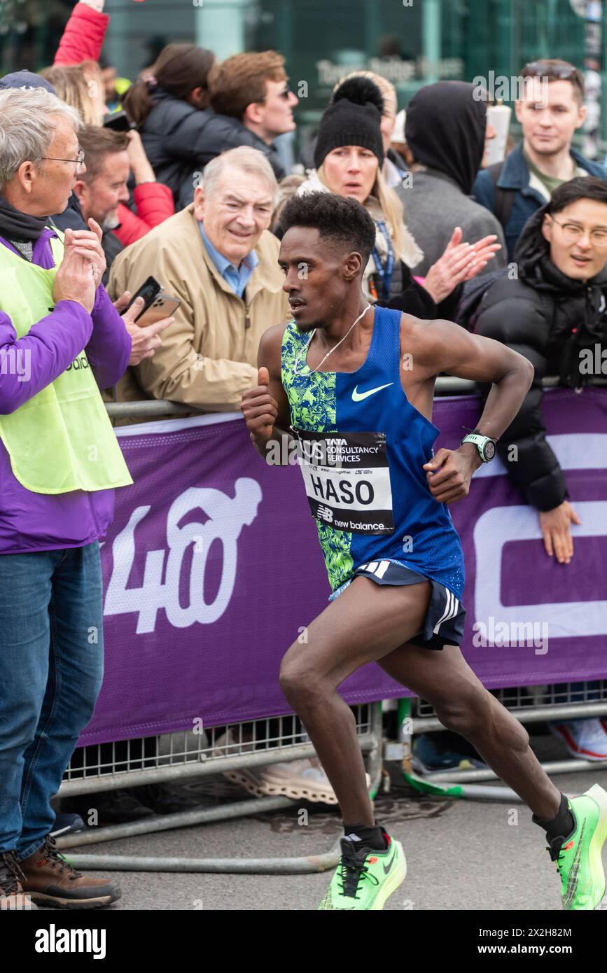 Hiko Tonosa Haso competing in the TCS London Marathon 2024 passing ...